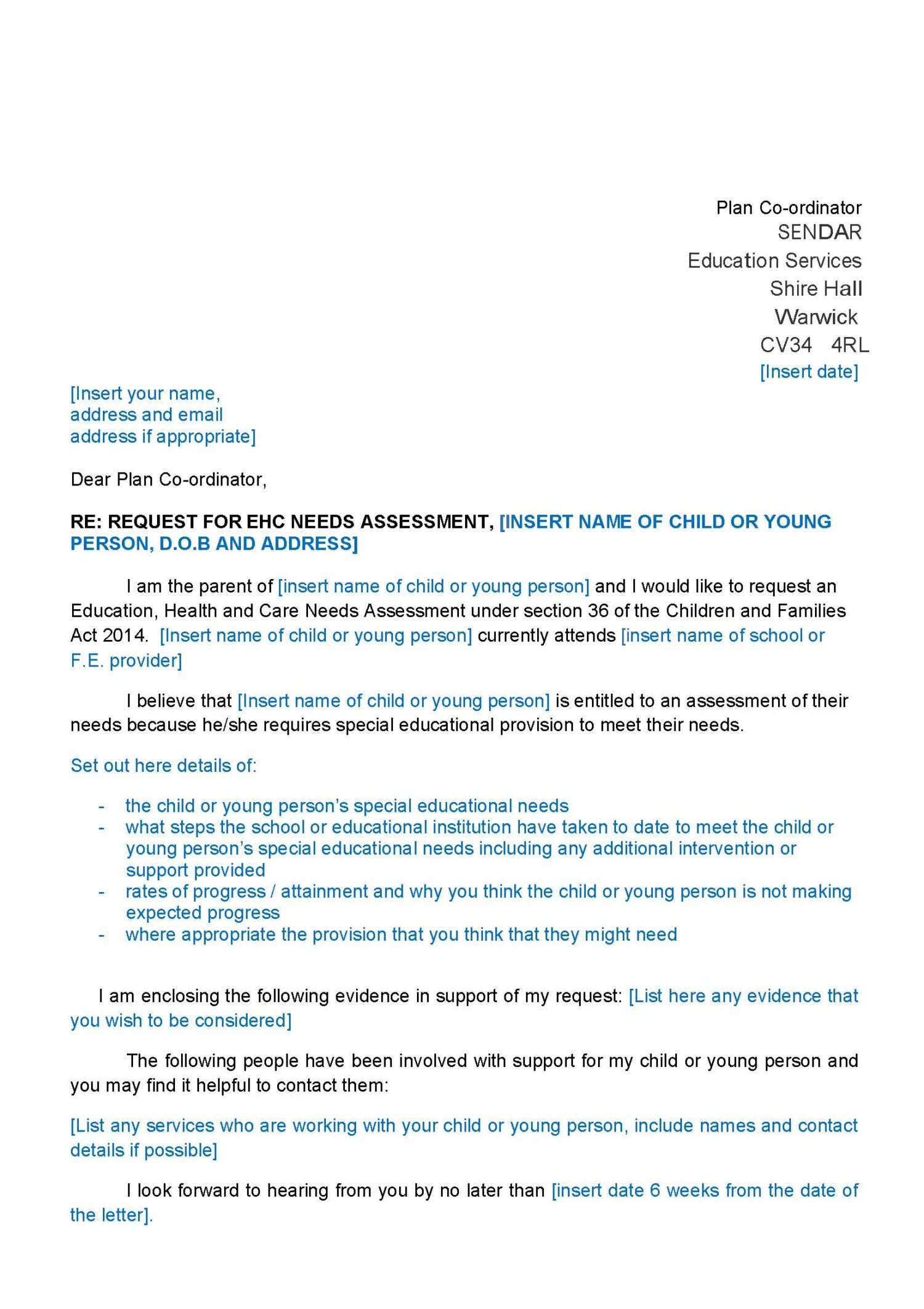 Education, Health Care Needs Assessments (EHC NA) - Barnardo's Warwickshire